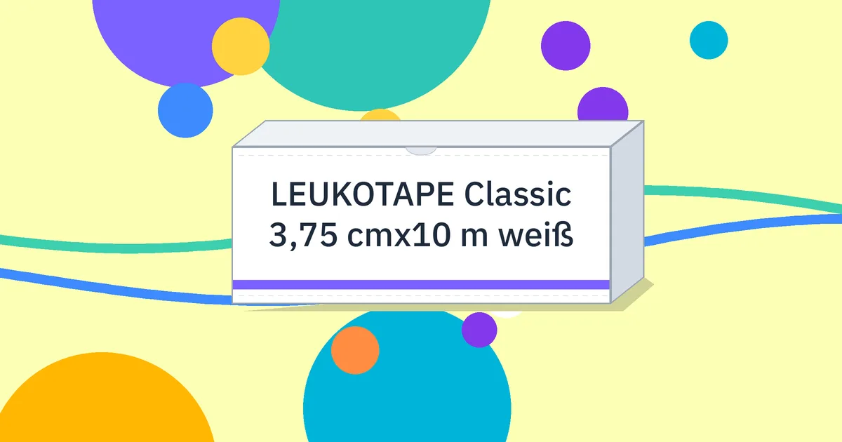 Symbolbild: Packung mit der Aufschrift LEUKOTAPE Classic 3,75 cmx10 m weiß (PZN 00499726) – Verfügbarkeit und Bezug in Apotheken in Frankfurt am Main
