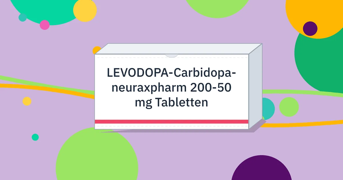 Symbolbild: Packung mit der Aufschrift LEVODOPA-Carbidopa-neuraxpharm 200-50 mg Tabletten (PZN 00624491) – Verfügbarkeit und Bezug in Apotheken in Frankfurt am Main