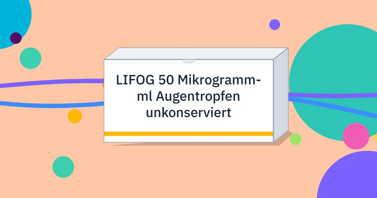 Symbolbild: Packung mit der Aufschrift LIFOG 50 Mikrogramm-ml Augentropfen unkonserviert (PZN 18192081) – Verfügbarkeit und Bezug in Apotheken in Frankfurt am Main