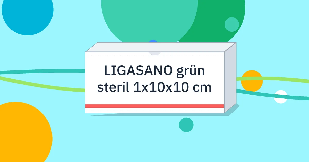 Symbolbild: Packung mit der Aufschrift LIGASANO grün steril 1x10x10 cm (PZN 20329713) – Verfügbarkeit und Bezug in Apotheken in Frankfurt am Main