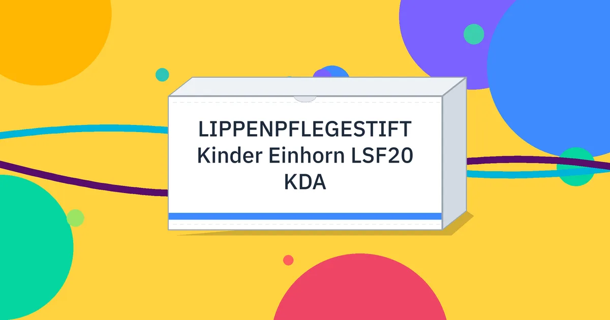 Symbolbild: Packung mit der Aufschrift LIPPENPFLEGESTIFT Kinder Einhorn LSF20 KDA (PZN 19842983) – Verfügbarkeit und Bezug in Apotheken in Frankfurt am Main