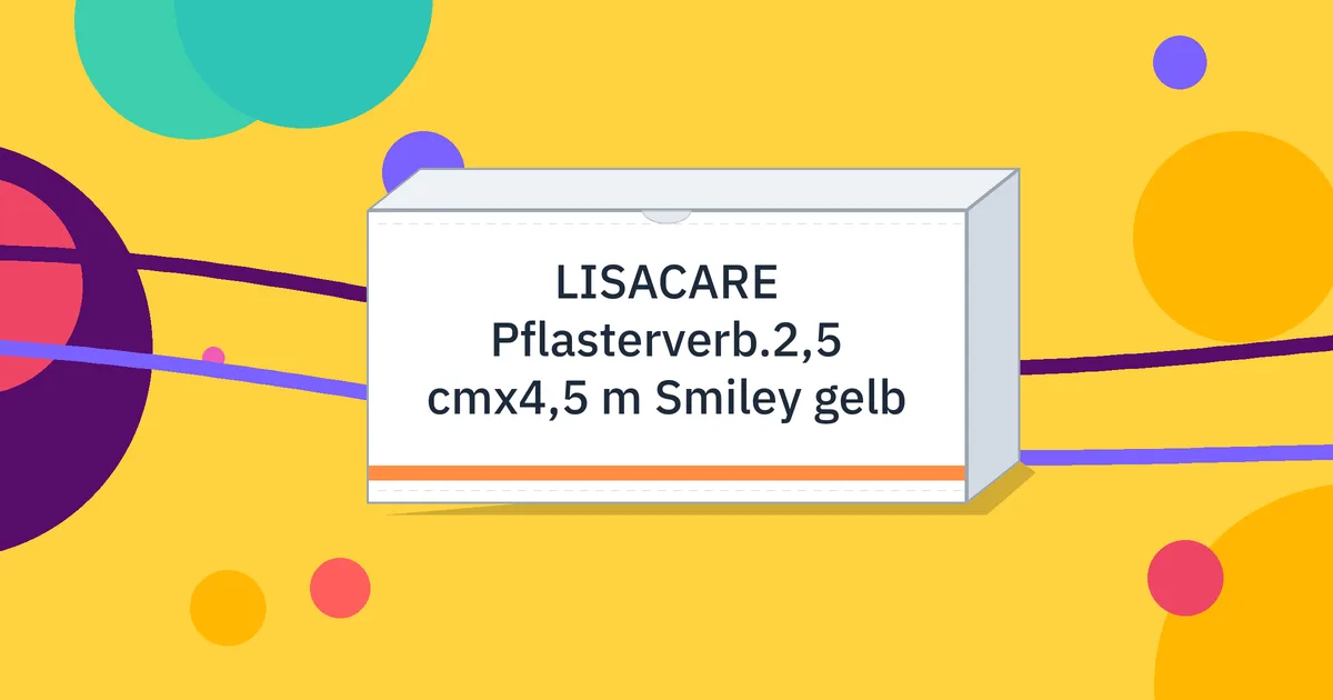 Symbolbild: Packung mit der Aufschrift LISACARE Pflasterverb.2,5 cmx4,5 m Smiley gelb (PZN 17891629) – Verfügbarkeit und Bezug in Apotheken in Frankfurt am Main