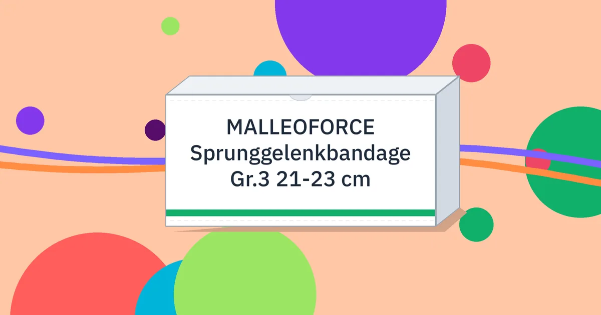 Symbolbild: Packung mit der Aufschrift MALLEOFORCE Sprunggelenkbandage Gr.3 21-23 cm (PZN 16034202) – Verfügbarkeit und Bezug in Apotheken in Frankfurt am Main