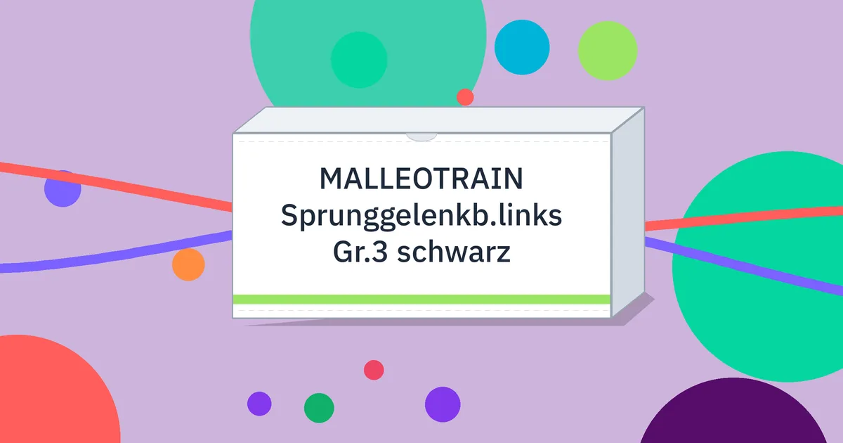 Symbolbild: Packung mit der Aufschrift MALLEOTRAIN Sprunggelenkb.links Gr.3 schwarz (PZN 07551418) – Verfügbarkeit und Bezug in Apotheken in Frankfurt am Main