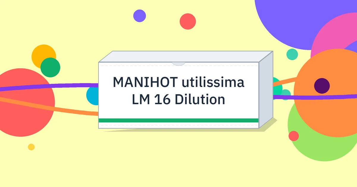 Symbolbild: Packung mit der Aufschrift MANIHOT utilissima LM 16 Dilution (PZN 13600977) – Verfügbarkeit und Bezug in Apotheken in Frankfurt am Main