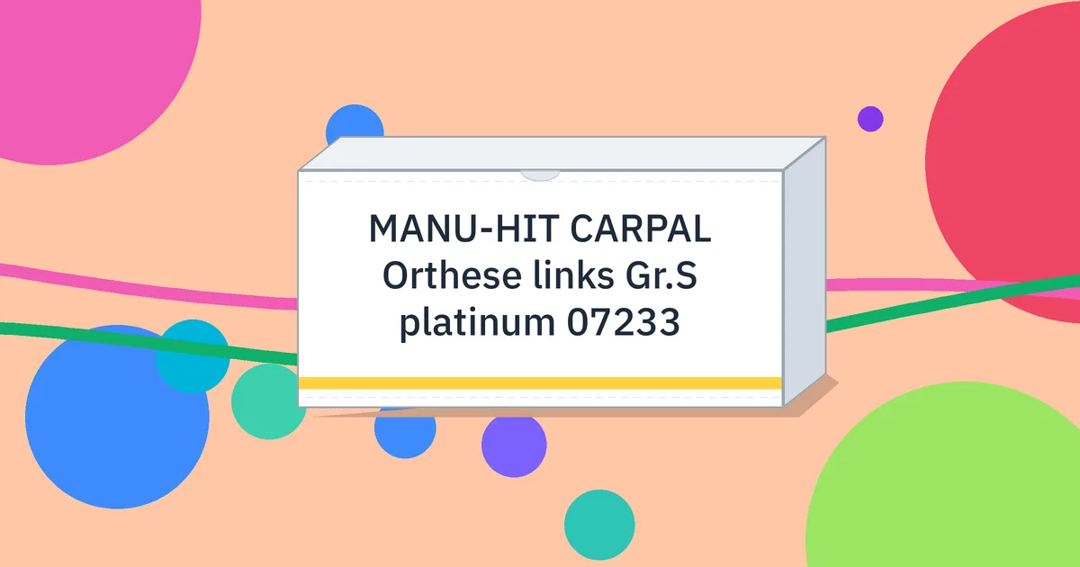 Symbolbild: Packung mit der Aufschrift MANU-HIT CARPAL Orthese links Gr.S platinum 07233 (PZN 16316716) – Verfügbarkeit und Bezug in Apotheken in Frankfurt am Main