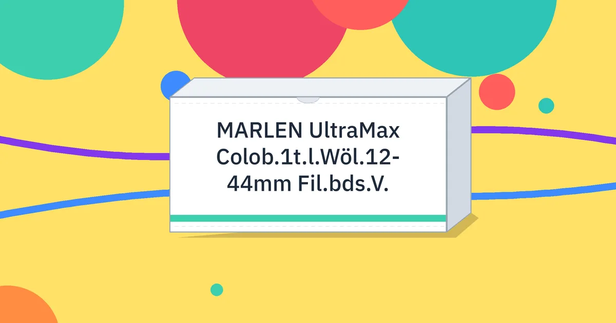Symbolbild: Packung mit der Aufschrift MARLEN UltraMax Colob.1t.l.Wöl.12-44mm Fil.bds.V. (PZN 00625177) – Verfügbarkeit und Bezug in Apotheken in Frankfurt am Main