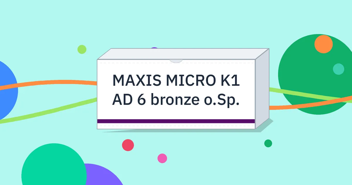 Symbolbild: Packung mit der Aufschrift MAXIS MICRO K1 AD 6 bronze o.Sp. (PZN 17671968) – Verfügbarkeit und Bezug in Apotheken in Frankfurt am Main