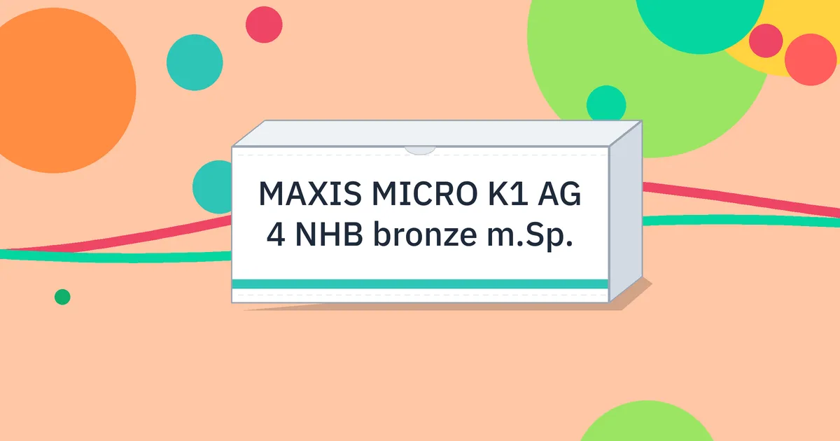 Symbolbild: Packung mit der Aufschrift MAXIS MICRO K1 AG 4 NHB bronze m.Sp. (PZN 17672755) – Verfügbarkeit und Bezug in Apotheken in Frankfurt am Main