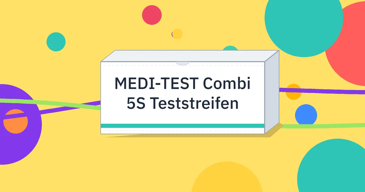 Symbolbild: Packung mit der Aufschrift MEDI-TEST Combi 5S Teststreifen (PZN 08665963) – Verfügbarkeit und Bezug in Apotheken in Frankfurt am Main