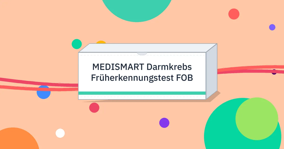 Symbolbild: Packung mit der Aufschrift MEDISMART Darmkrebs Früherkennungstest FOB (PZN 06590267) – Verfügbarkeit und Bezug in Apotheken in Frankfurt am Main