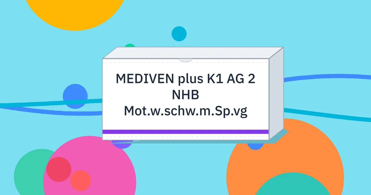 Symbolbild: Packung mit der Aufschrift MEDIVEN plus K1 AG 2 NHB Mot.w.schw.m.Sp.vg (PZN 15921065) – Verfügbarkeit und Bezug in Apotheken in Frankfurt am Main
