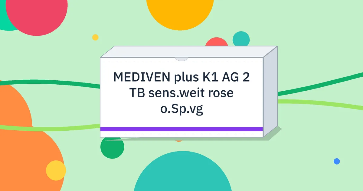 Symbolbild: Packung mit der Aufschrift MEDIVEN plus K1 AG 2 TB sens.weit rose o.Sp.vg (PZN 15065270) – Verfügbarkeit und Bezug in Apotheken in Frankfurt am Main