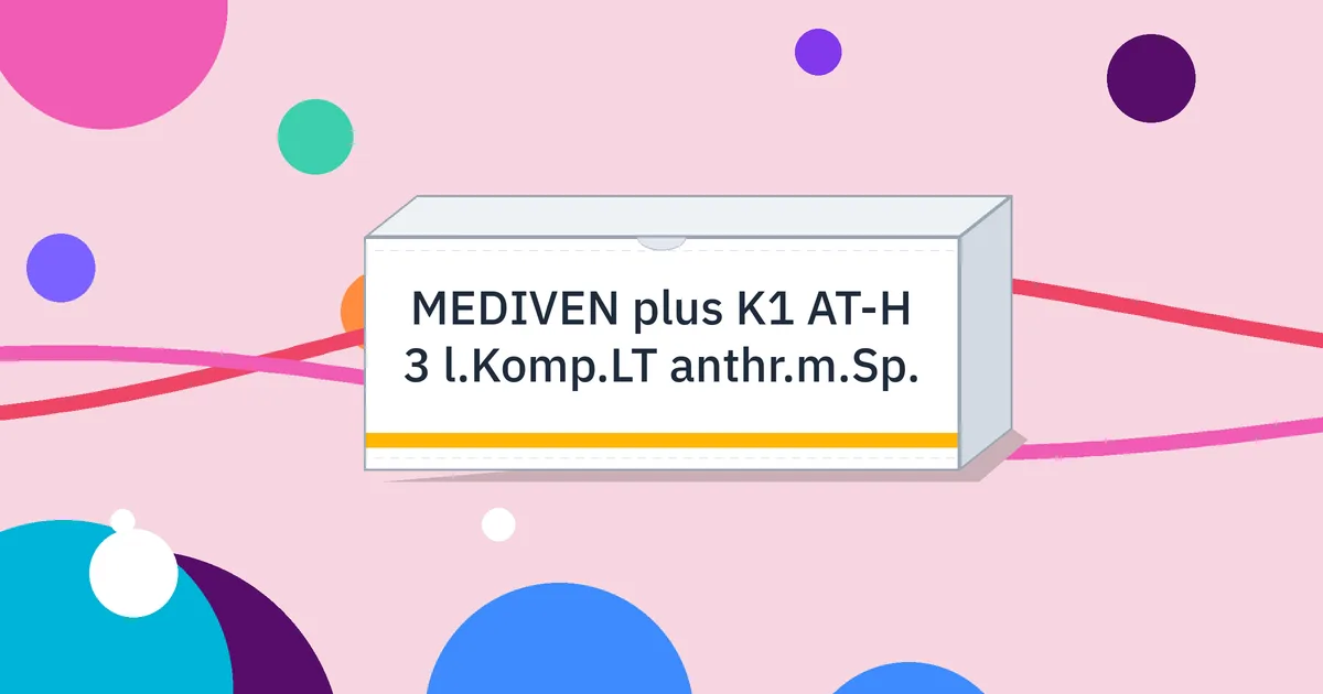 Symbolbild: Packung mit der Aufschrift MEDIVEN plus K1 AT-H 3 l.Komp.LT anthr.m.Sp. (PZN 15037635) – Verfügbarkeit und Bezug in Apotheken in Frankfurt am Main