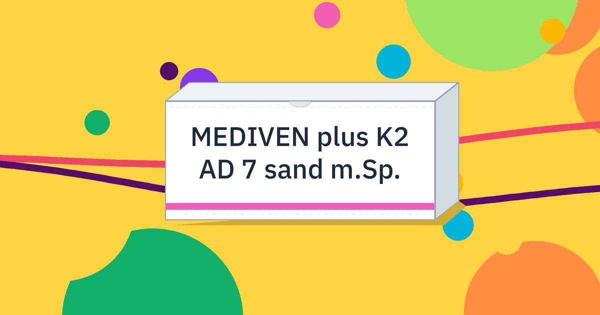 Symbolbild: Packung mit der Aufschrift MEDIVEN plus K2 AD 7 sand m.Sp. (PZN 18946373) – Verfügbarkeit und Bezug in Apotheken in Frankfurt am Main