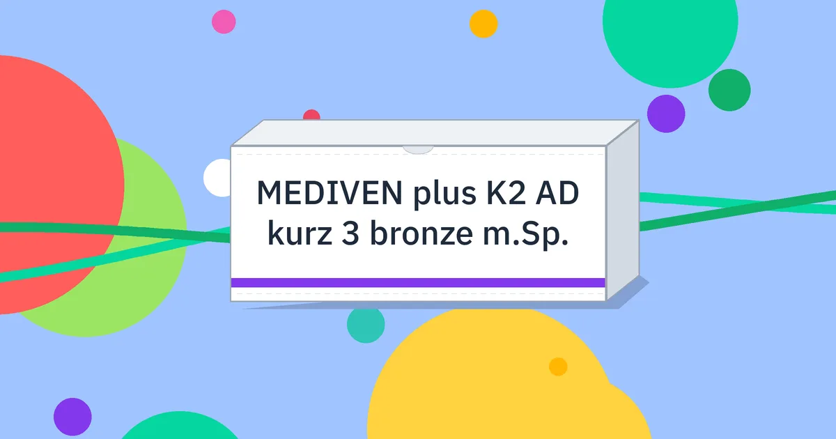 Symbolbild: Packung mit der Aufschrift MEDIVEN plus K2 AD kurz 3 bronze m.Sp. (PZN 15097502) – Verfügbarkeit und Bezug in Apotheken in Frankfurt am Main