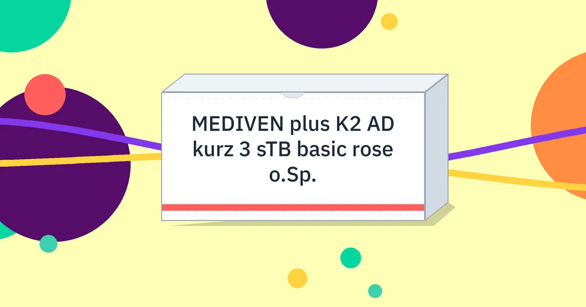 Symbolbild: Packung mit der Aufschrift MEDIVEN plus K2 AD kurz 3 sTB basic rose o.Sp. (PZN 15099659) – Verfügbarkeit und Bezug in Apotheken in Frankfurt am Main