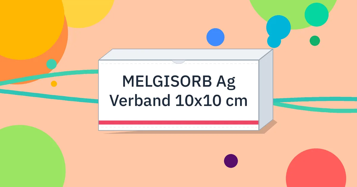 Symbolbild: Packung mit der Aufschrift MELGISORB Ag Verband 10x10 cm (PZN 10263864) – Verfügbarkeit und Bezug in Apotheken in Frankfurt am Main