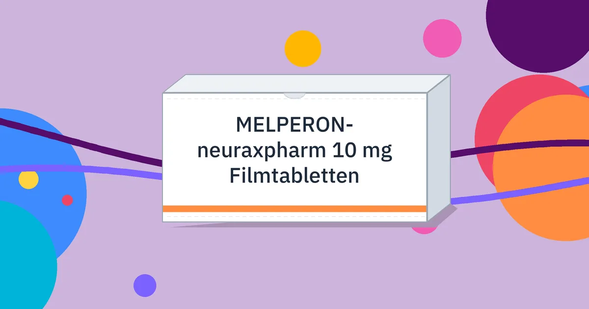 Symbolbild: Packung mit der Aufschrift MELPERON-neuraxpharm 10 mg Filmtabletten (PZN 02841896) – Verfügbarkeit und Bezug in Apotheken in Frankfurt am Main