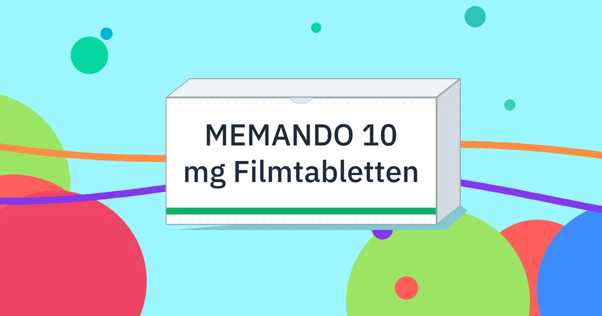 Symbolbild: Packung mit der Aufschrift MEMANDO 10 mg Filmtabletten (PZN 09893471) – Verfügbarkeit und Bezug in Apotheken in Frankfurt am Main