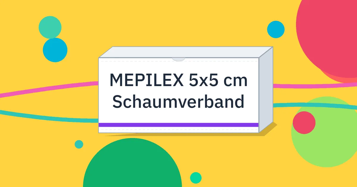 Symbolbild: Packung mit der Aufschrift MEPILEX 5x5 cm Schaumverband (PZN 16487470) – Verfügbarkeit und Bezug in Apotheken in Frankfurt am Main
