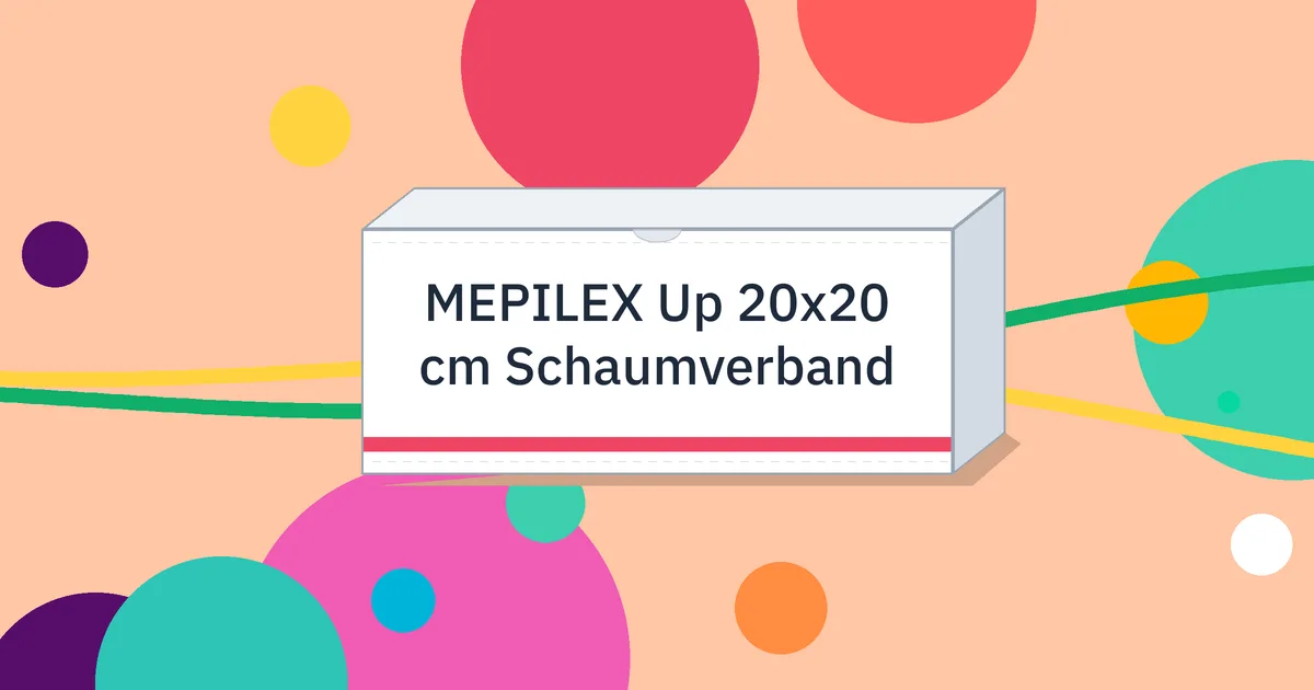 Symbolbild: Packung mit der Aufschrift MEPILEX Up 20x20 cm Schaumverband (PZN 20207246) – Verfügbarkeit und Bezug in Apotheken in Frankfurt am Main