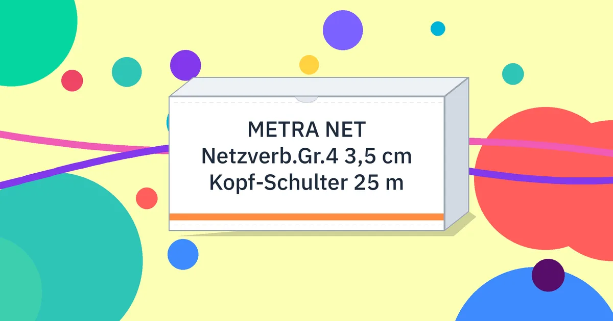 Symbolbild: Packung mit der Aufschrift METRA NET Netzverb.Gr.4 3,5 cm Kopf-Schulter 25 m (PZN 07772496) – Verfügbarkeit und Bezug in Apotheken in Frankfurt am Main