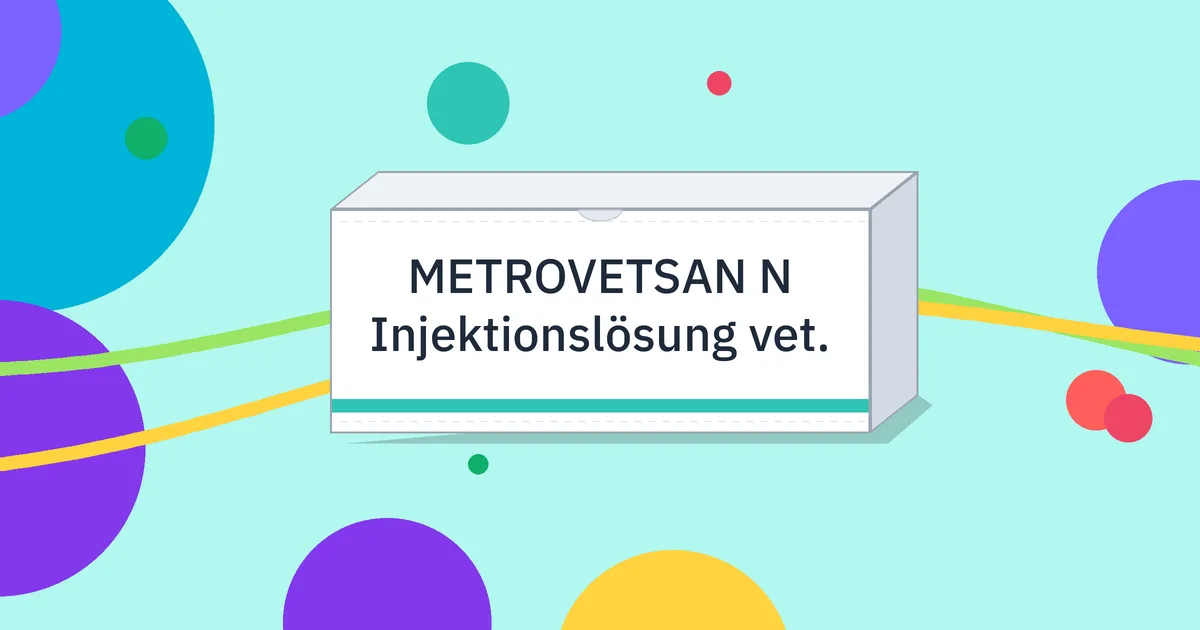 Symbolbild: Packung mit der Aufschrift METROVETSAN N Injektionslösung vet. (PZN 01066484) – Verfügbarkeit und Bezug in Apotheken in Frankfurt am Main