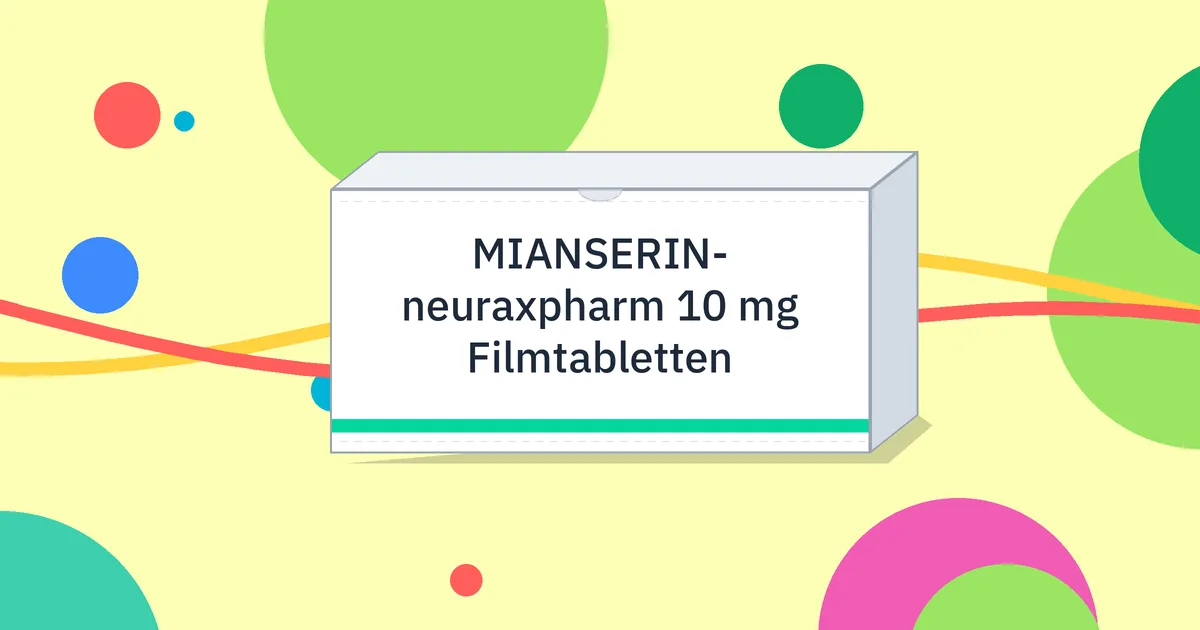 Symbolbild: Packung mit der Aufschrift MIANSERIN-neuraxpharm 10 mg Filmtabletten (PZN 04815555) – Verfügbarkeit und Bezug in Apotheken in Frankfurt am Main
