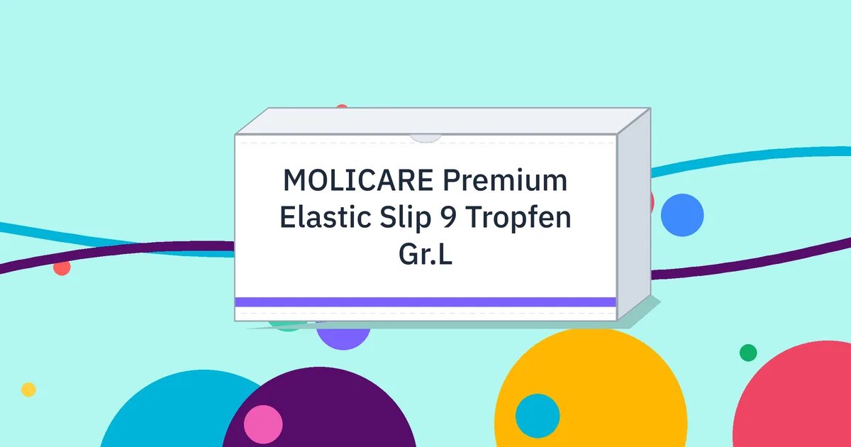 Symbolbild: Packung mit der Aufschrift MOLICARE Premium Elastic Slip 9 Tropfen Gr.L (PZN 15783918) – Verfügbarkeit und Bezug in Apotheken in Frankfurt am Main