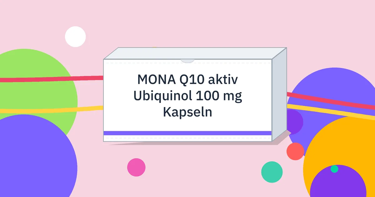 Symbolbild: Packung mit der Aufschrift MONA Q10 aktiv Ubiquinol 100 mg Kapseln (PZN 19519934) – Verfügbarkeit und Bezug in Apotheken in Frankfurt am Main