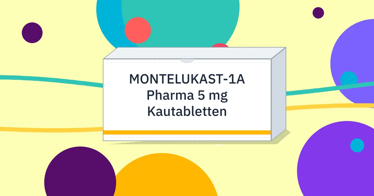 Symbolbild: Packung mit der Aufschrift MONTELUKAST-1A Pharma 5 mg Kautabletten (PZN 09731805) – Verfügbarkeit und Bezug in Apotheken in Frankfurt am Main