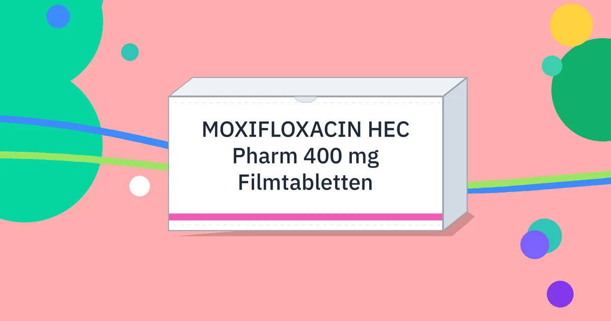 Symbolbild: Packung mit der Aufschrift MOXIFLOXACIN HEC Pharm 400 mg Filmtabletten (PZN 11857560) – Verfügbarkeit und Bezug in Apotheken in Frankfurt am Main