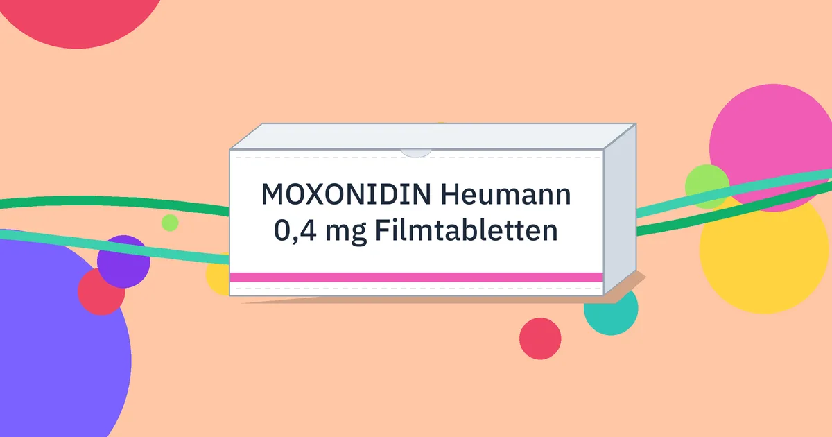 Symbolbild: Packung mit der Aufschrift MOXONIDIN Heumann 0,4 mg Filmtabletten (PZN 00239296) – Verfügbarkeit und Bezug in Apotheken in Frankfurt am Main