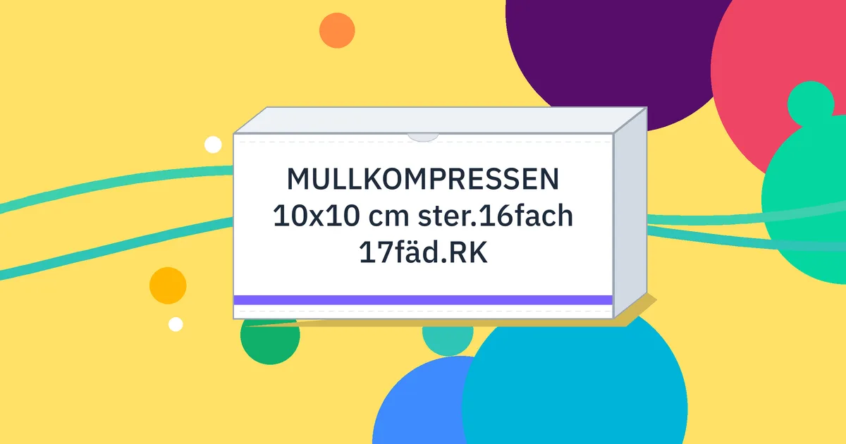 Symbolbild: Packung mit der Aufschrift MULLKOMPRESSEN 10x10 cm ster.16fach 17fäd.RK (PZN 06931308) – Verfügbarkeit und Bezug in Apotheken in Frankfurt am Main