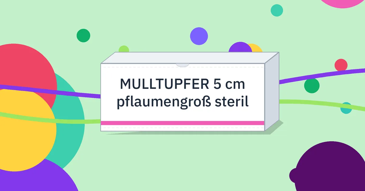 Symbolbild: Packung mit der Aufschrift MULLTUPFER 5 cm pflaumengroß steril (PZN 17549894) – Verfügbarkeit und Bezug in Apotheken in Frankfurt am Main