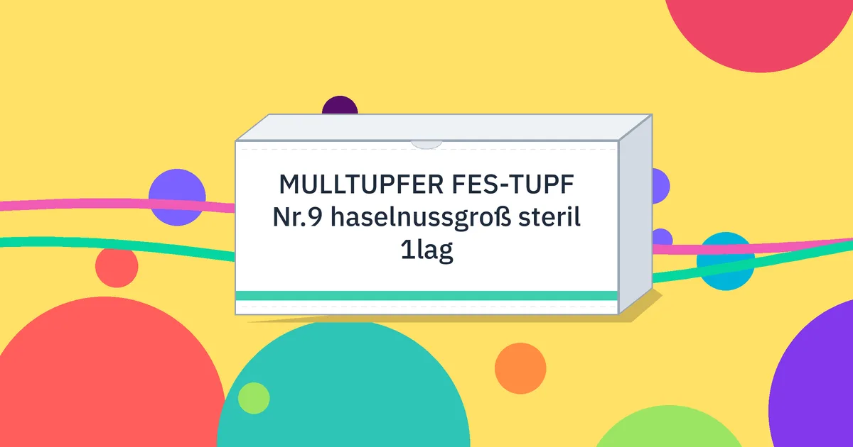 Symbolbild: Packung mit der Aufschrift MULLTUPFER FES-TUPF Nr.9 haselnussgroß steril 1lag (PZN 14266463) – Verfügbarkeit und Bezug in Apotheken in Frankfurt am Main