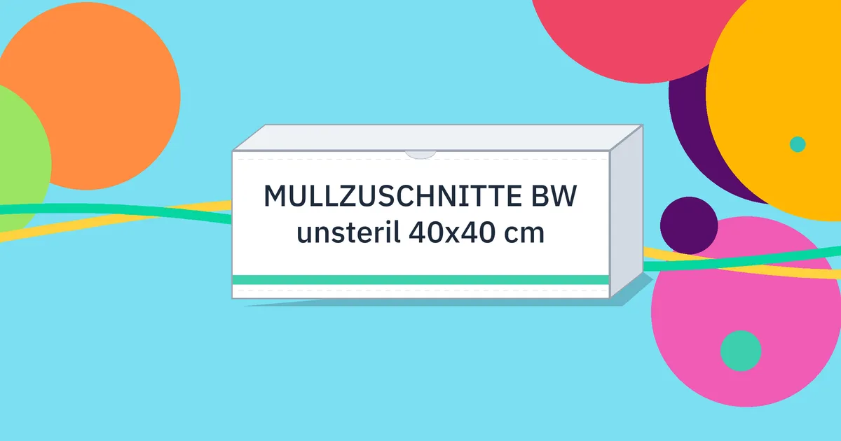 Symbolbild: Packung mit der Aufschrift MULLZUSCHNITTE BW unsteril 40x40 cm (PZN 04422554) – Verfügbarkeit und Bezug in Apotheken in Frankfurt am Main