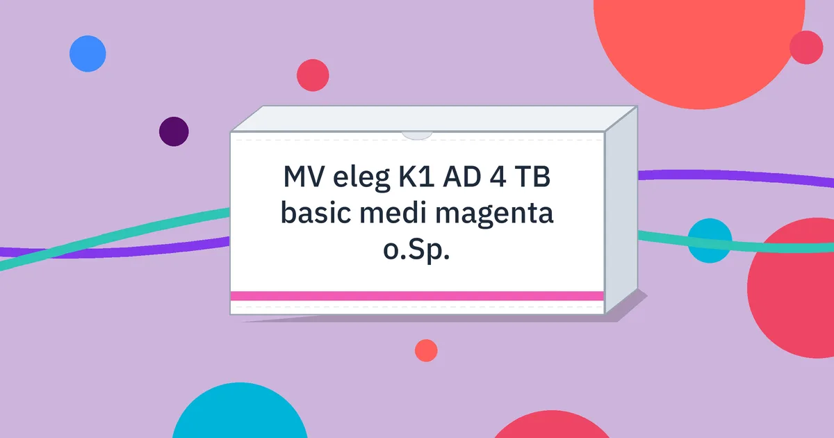 Symbolbild: Packung mit der Aufschrift MV eleg K1 AD 4 TB basic medi magenta o.Sp. (PZN 14619387) – Verfügbarkeit und Bezug in Apotheken in Frankfurt am Main