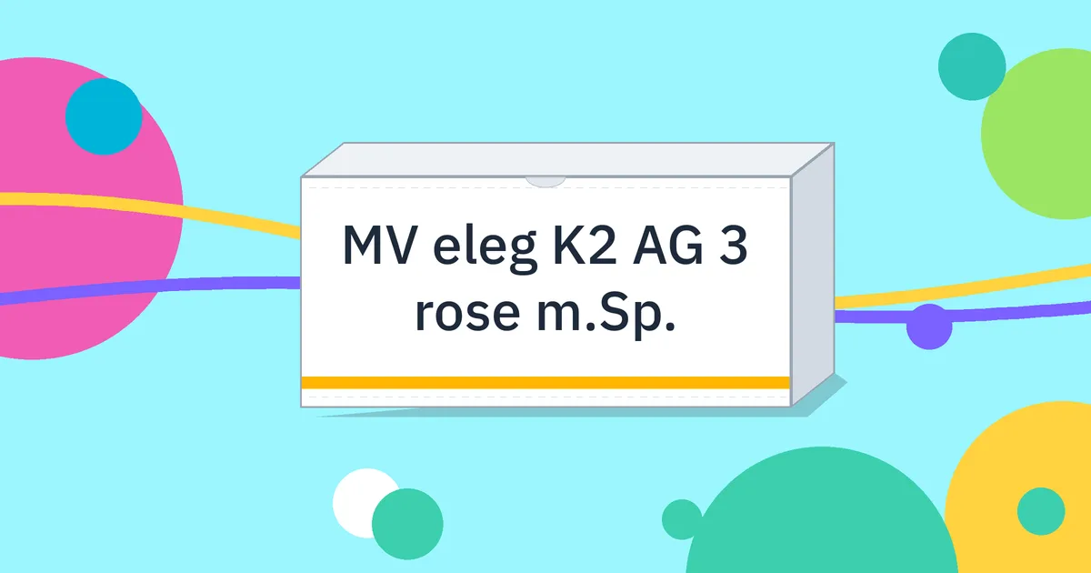 Symbolbild: Packung mit der Aufschrift MV eleg K2 AG 3 rose m.Sp. (PZN 14700250) – Verfügbarkeit und Bezug in Apotheken in Frankfurt am Main