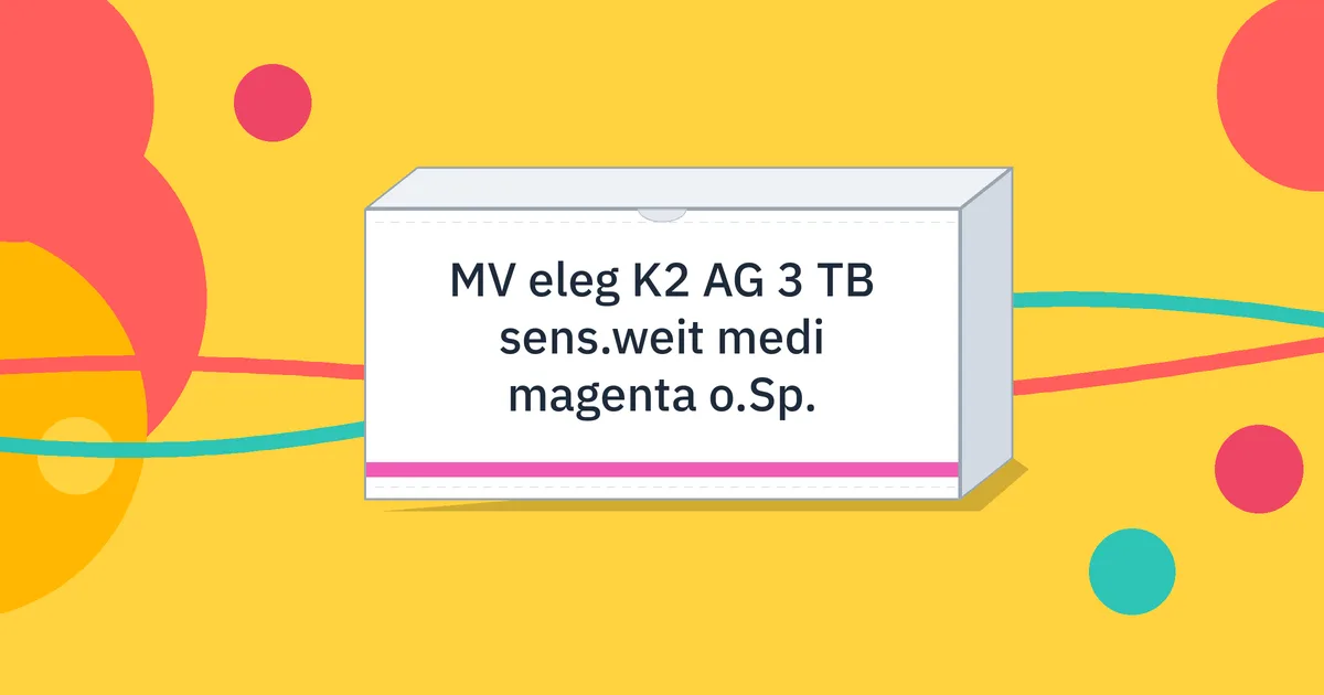 Symbolbild: Packung mit der Aufschrift MV eleg K2 AG 3 TB sens.weit medi magenta o.Sp. (PZN 14641174) – Verfügbarkeit und Bezug in Apotheken in Frankfurt am Main