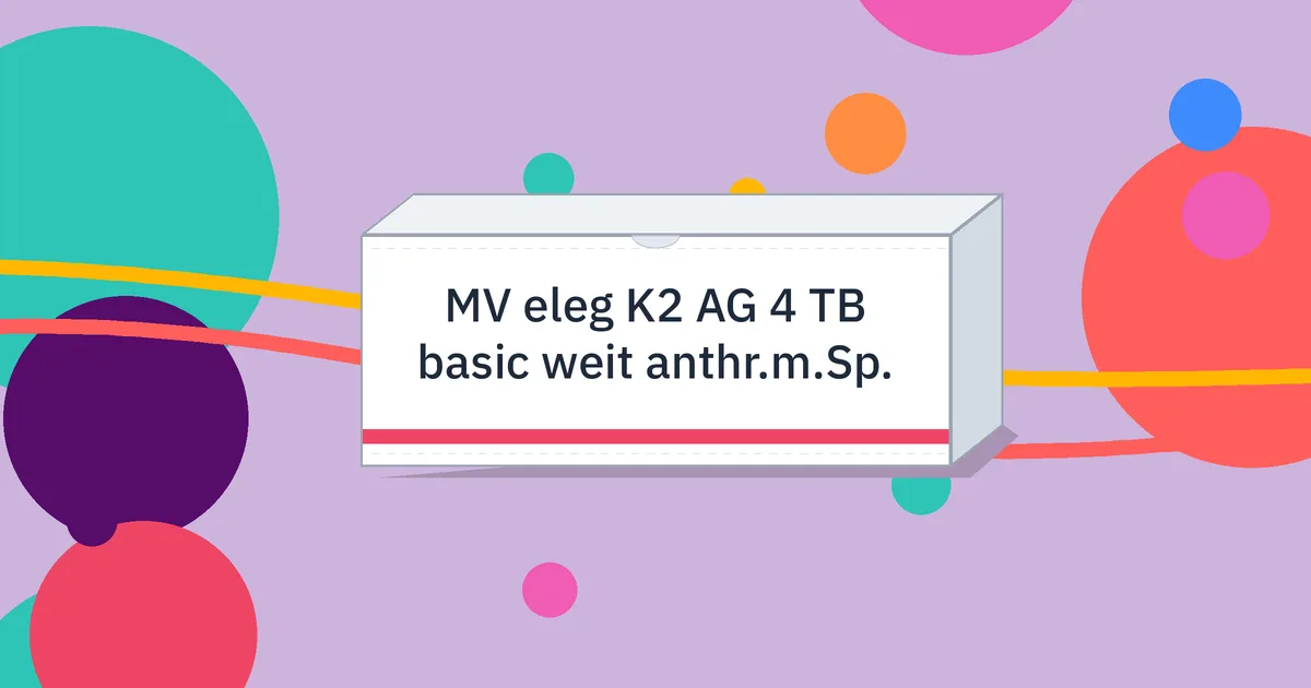 Symbolbild: Packung mit der Aufschrift MV eleg K2 AG 4 TB basic weit anthr.m.Sp. (PZN 00205363) – Verfügbarkeit und Bezug in Apotheken in Frankfurt am Main