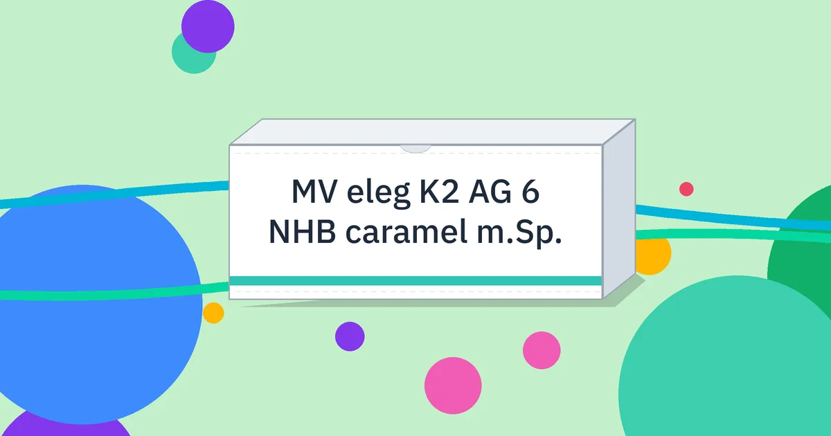 Symbolbild: Packung mit der Aufschrift MV eleg K2 AG 6 NHB caramel m.Sp. (PZN 15731100) – Verfügbarkeit und Bezug in Apotheken in Frankfurt am Main