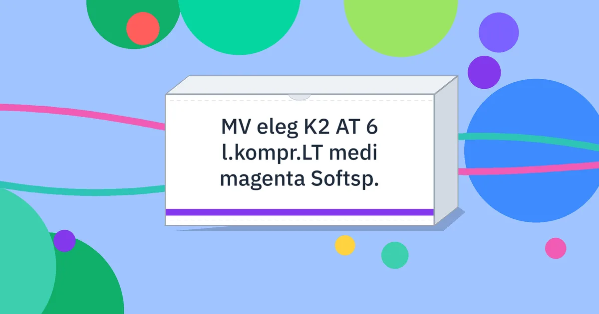 Symbolbild: Packung mit der Aufschrift MV eleg K2 AT 6 l.kompr.LT medi magenta Softsp. (PZN 15285824) – Verfügbarkeit und Bezug in Apotheken in Frankfurt am Main