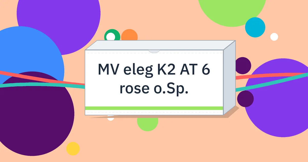 Symbolbild: Packung mit der Aufschrift MV eleg K2 AT 6 rose o.Sp. (PZN 15286781) – Verfügbarkeit und Bezug in Apotheken in Frankfurt am Main