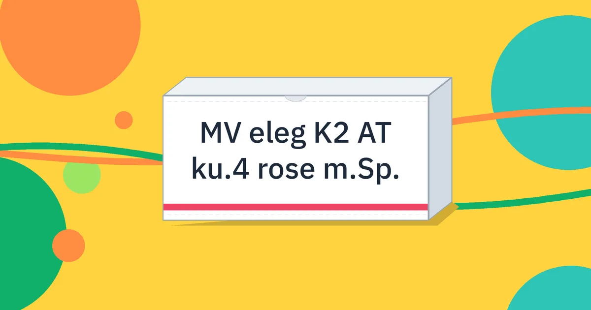 Symbolbild: Packung mit der Aufschrift MV eleg K2 AT ku.4 rose m.Sp. (PZN 15288260) – Verfügbarkeit und Bezug in Apotheken in Frankfurt am Main