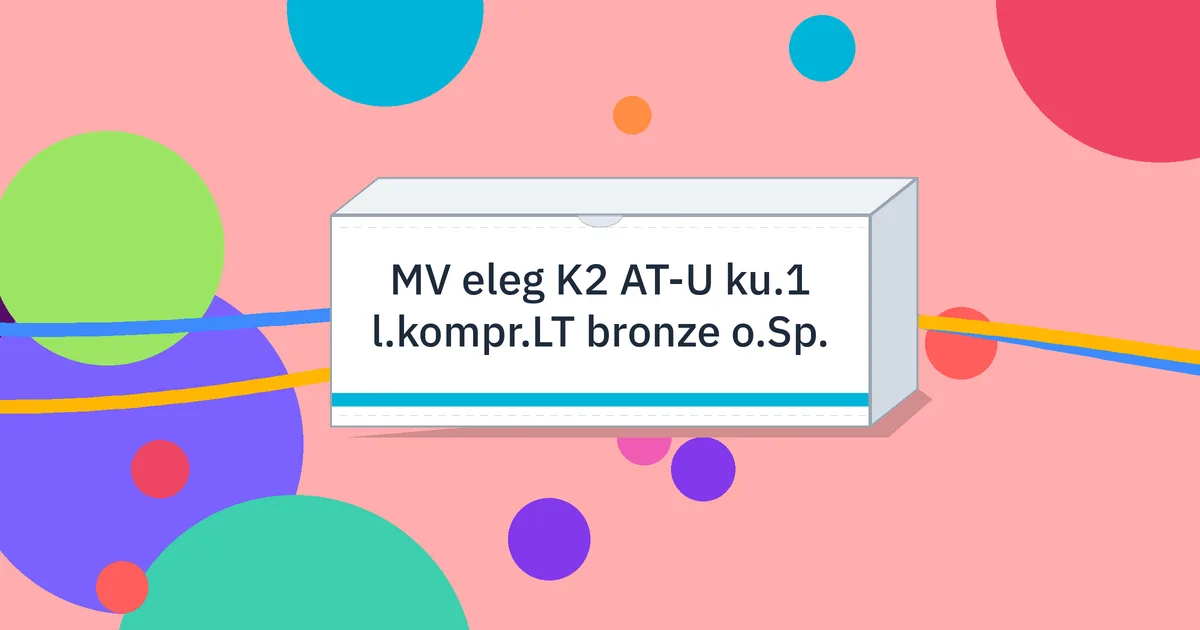 Symbolbild: Packung mit der Aufschrift MV eleg K2 AT-U ku.1 l.kompr.LT bronze o.Sp. (PZN 15291285) – Verfügbarkeit und Bezug in Apotheken in Frankfurt am Main