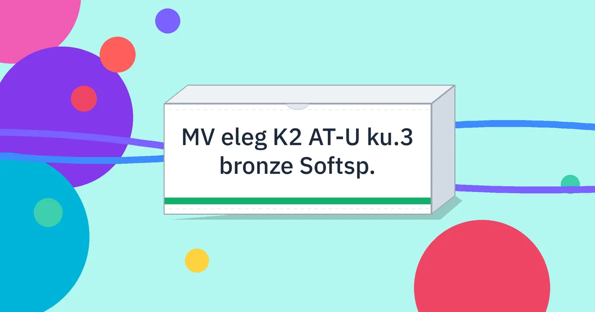 Symbolbild: Packung mit der Aufschrift MV eleg K2 AT-U ku.3 bronze Softsp. (PZN 15289213) – Verfügbarkeit und Bezug in Apotheken in Frankfurt am Main