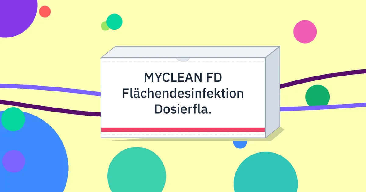 Symbolbild: Packung mit der Aufschrift MYCLEAN FD Flächendesinfektion Dosierfla. (PZN 20632216) – Verfügbarkeit und Bezug in Apotheken in Frankfurt am Main
