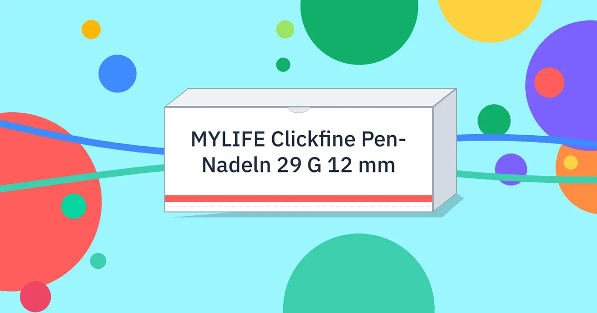 Symbolbild: Packung mit der Aufschrift MYLIFE Clickfine Pen-Nadeln 29 G 12 mm (PZN 05524179) – Verfügbarkeit und Bezug in Apotheken in Frankfurt am Main